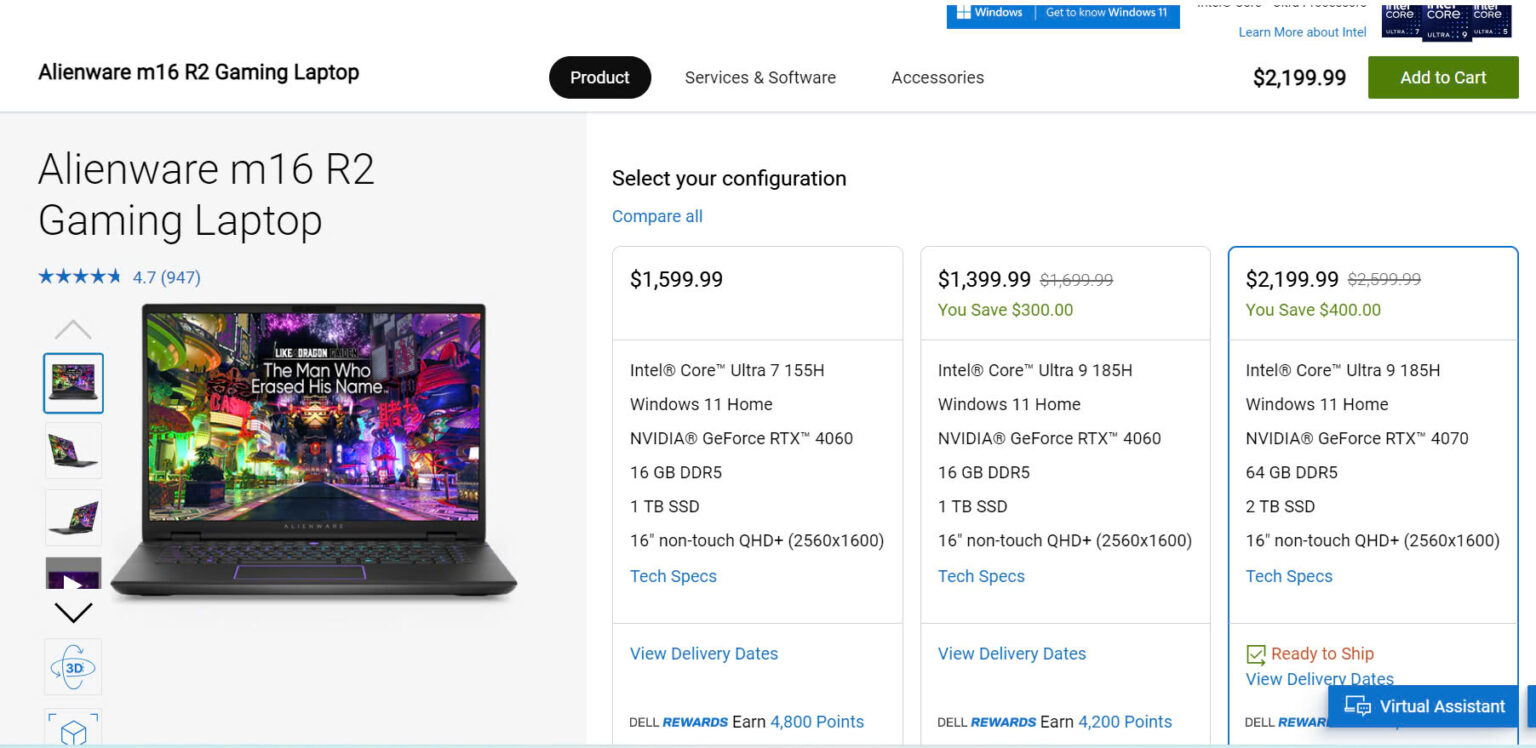 Alienware x16 R2 Core Ultra 9 185H - RTX 4080 - U.S.A Giá tốt