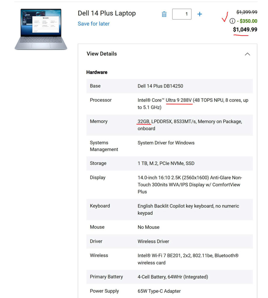 Dell 14 Plus DB14250 Core Ultra 9 288V - New U.S.A - Hà Nội Lab