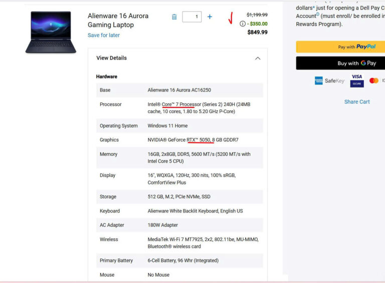 Alienware 16 Aurora AC16250 Core 7 - RTX 5050 - Nhập U.S.A